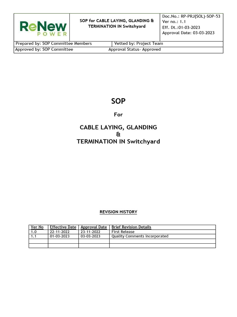 53 - SOP For Cable Laying Termination in Switchyard | PDF | Personal Protective Equipment ...