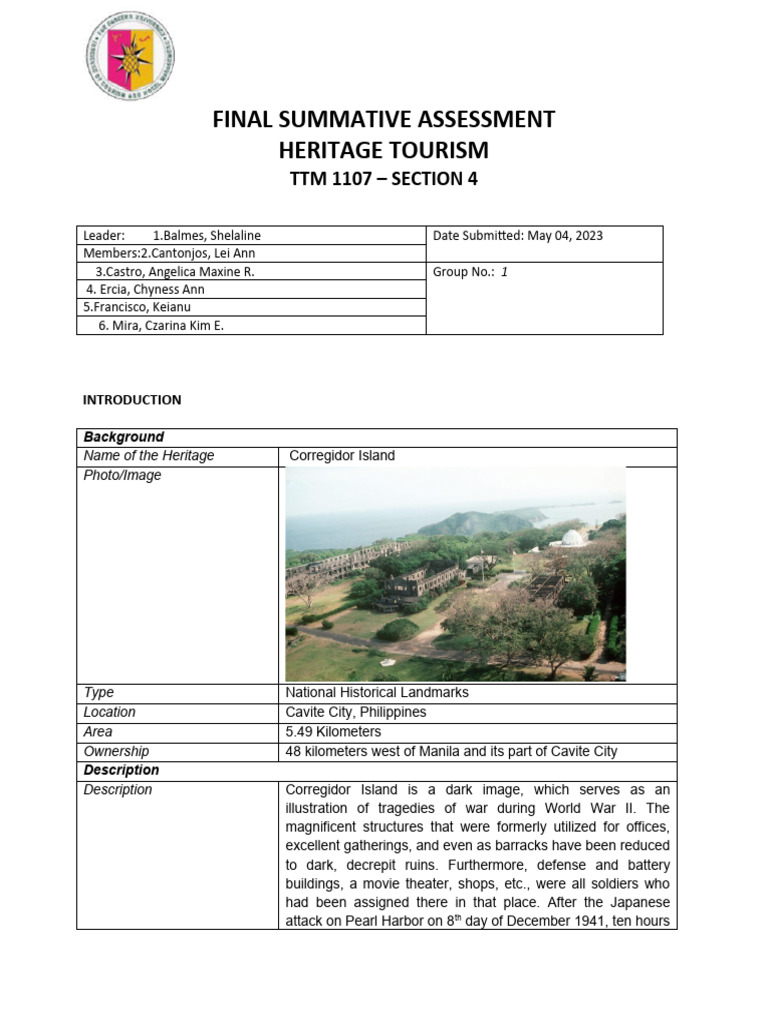 Section 4 Final Summative Assessment Heritage Tourism | PDF