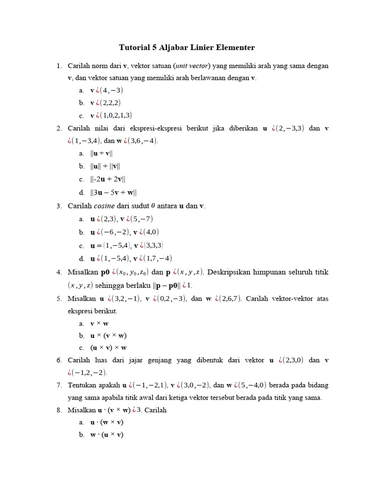Tutorial 5 Aljabar Linier Elementer | PDF | Seni & Disiplin Bahasa ...
