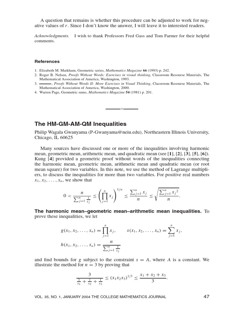 AM GM HM QM Inequality | PDF