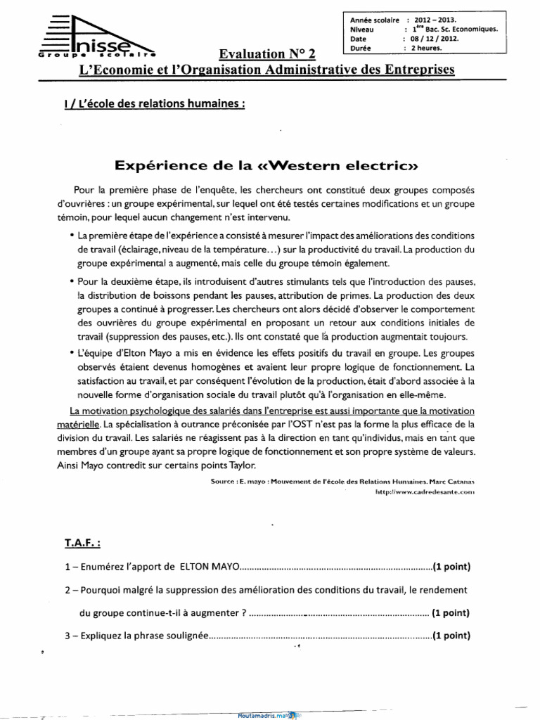 Devoir 1bac Se Ecomoqawala s1 Serie2 | PDF