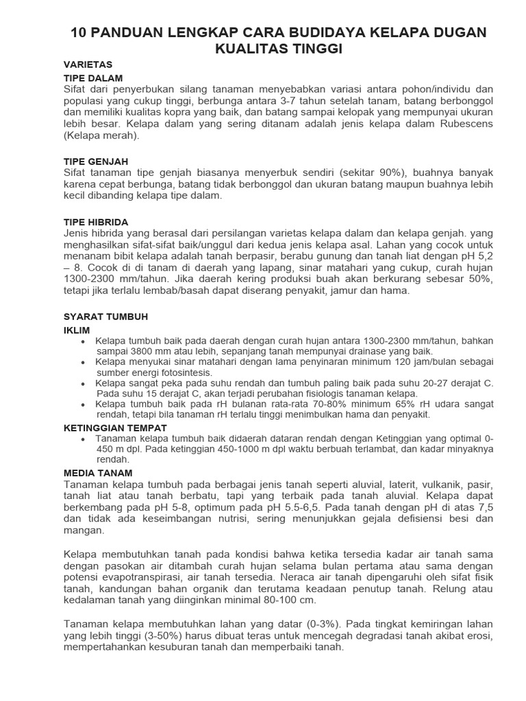 Cara Budidaya Kelapa Dugan Kualitas Tinggi | PDF