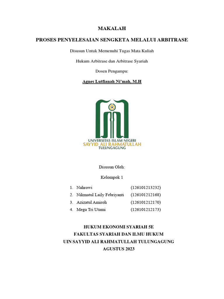 MAKALAH Kel. 1 Hukum Arbitrase | PDF MAKALAH Kel. 1 Hukum Arbitrase | PDF