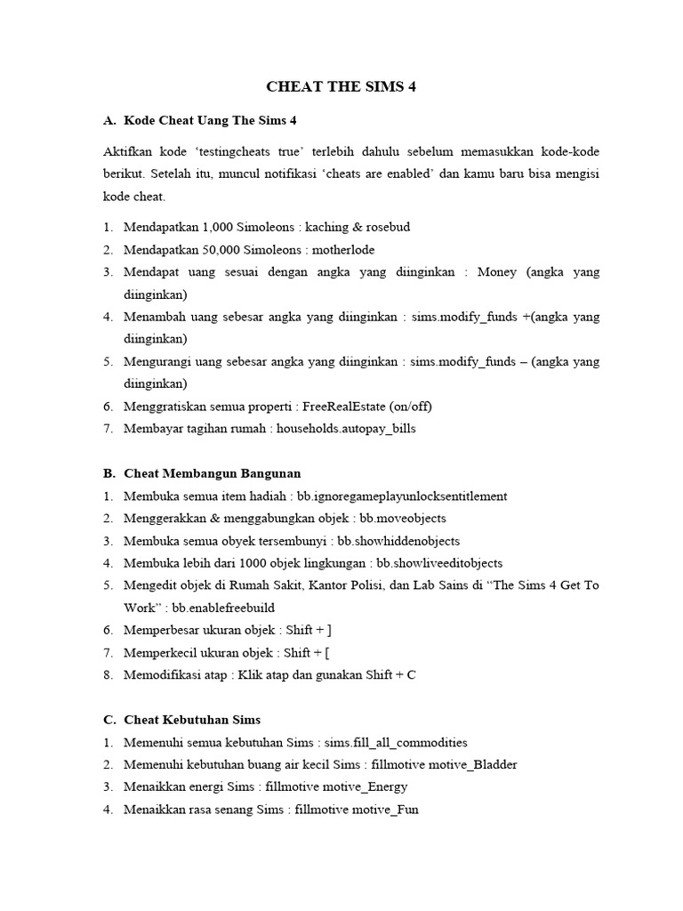 Cheat The Sims 4 | PDF | Komputer Cheat The Sims 4 | PDF | Komputer