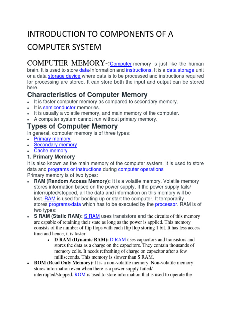 INTRODUCTION TO COMPONENTS OF A COMPUTER SYSTEM Notes | PDF INTRODUCTION TO COMPONENTS OF A COMPUTER SYSTEM Notes | PDF