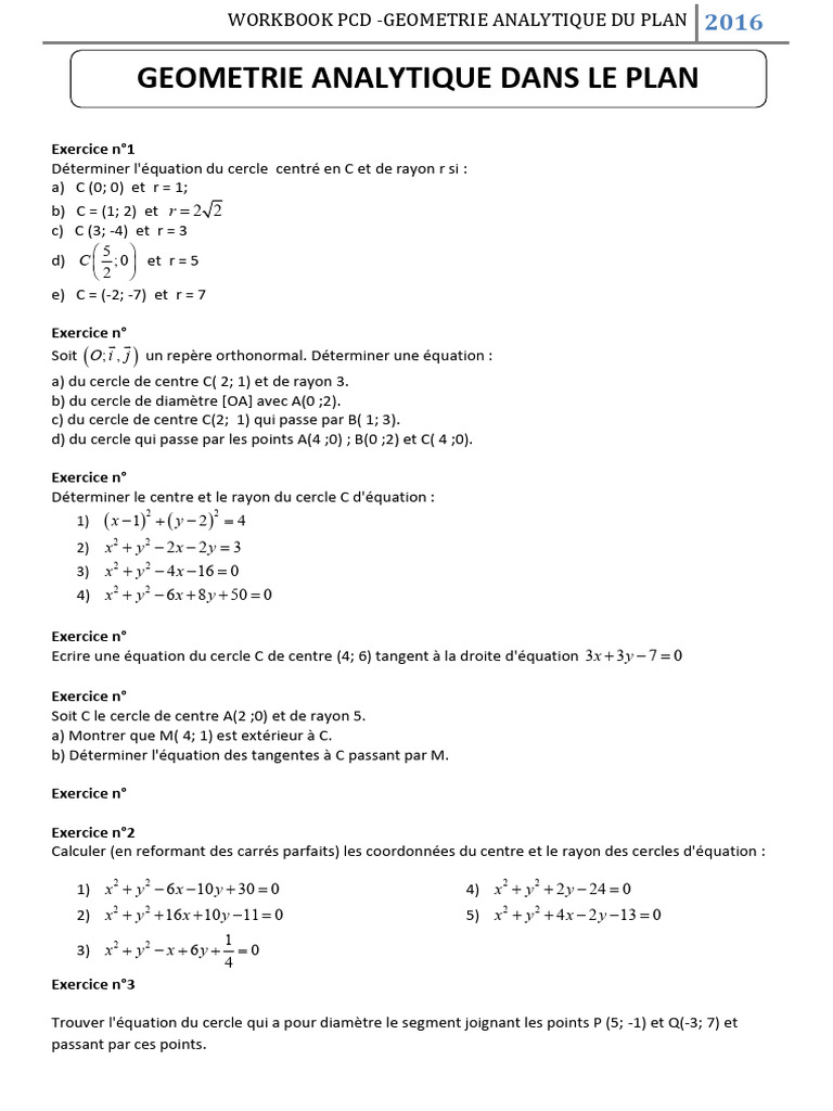 Geometrie Analytique Plan | PDF | Cercle | Triangle
