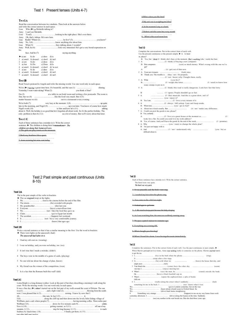 Present and Past Tenses Practice Test | PDF