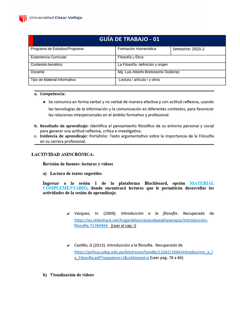 Guía de Trabajo 01 | PDF Guía de Trabajo 01 | PDF