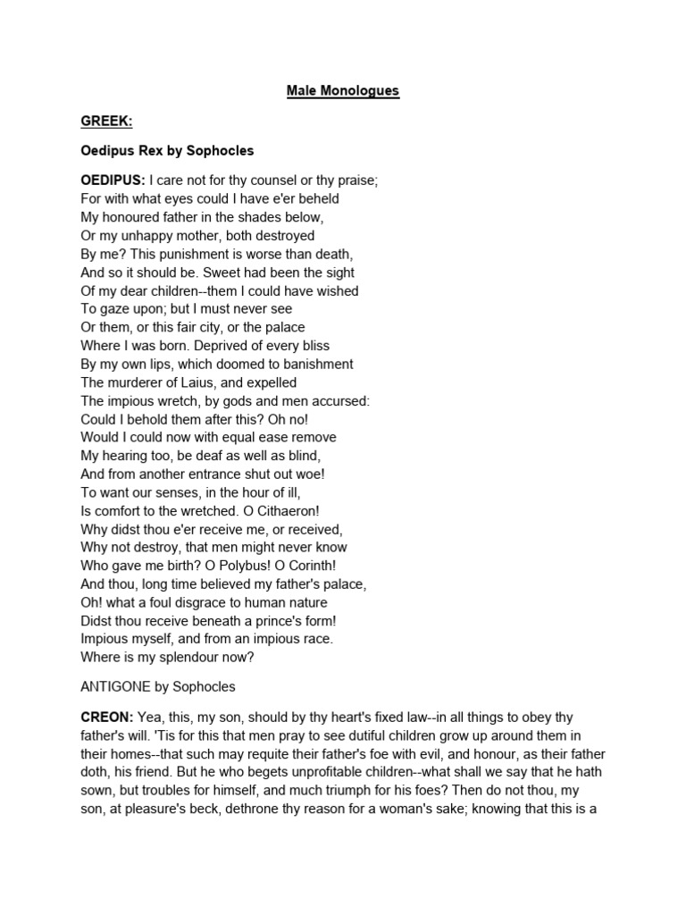 Male Monologues from Classic Plays | PDF | Poetry