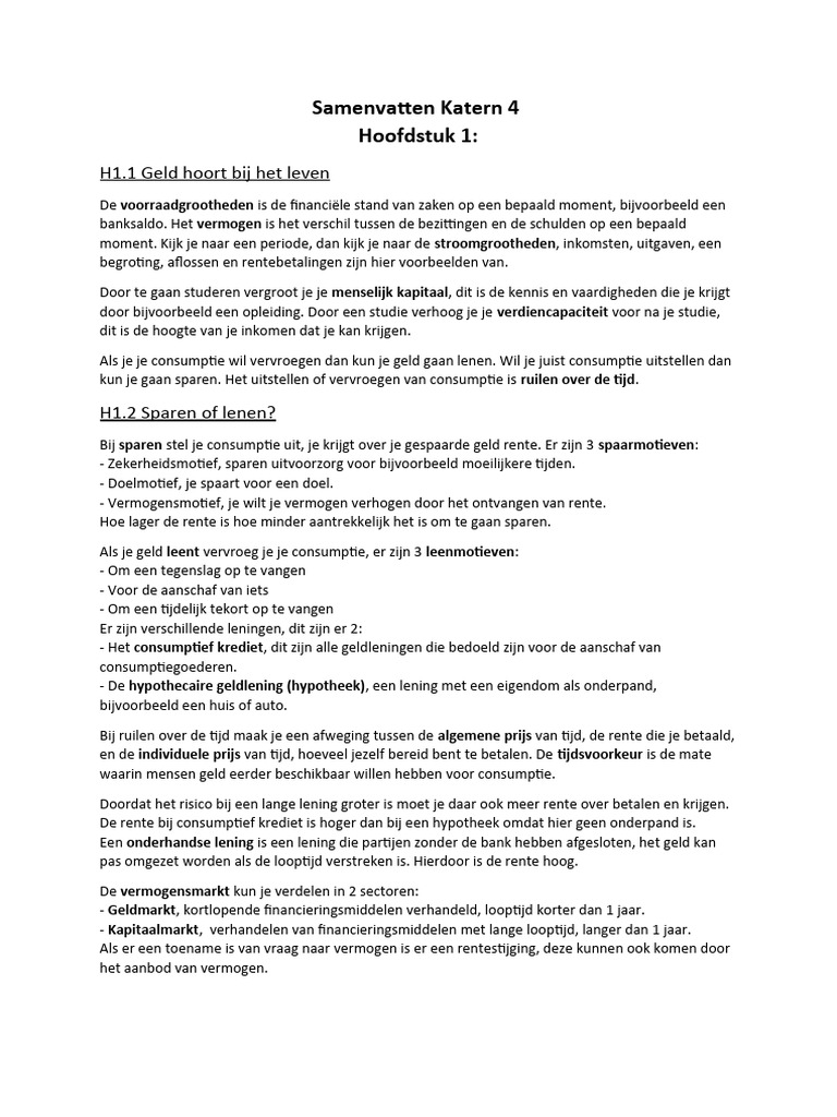 Samenvatten Katern 4 | PDF