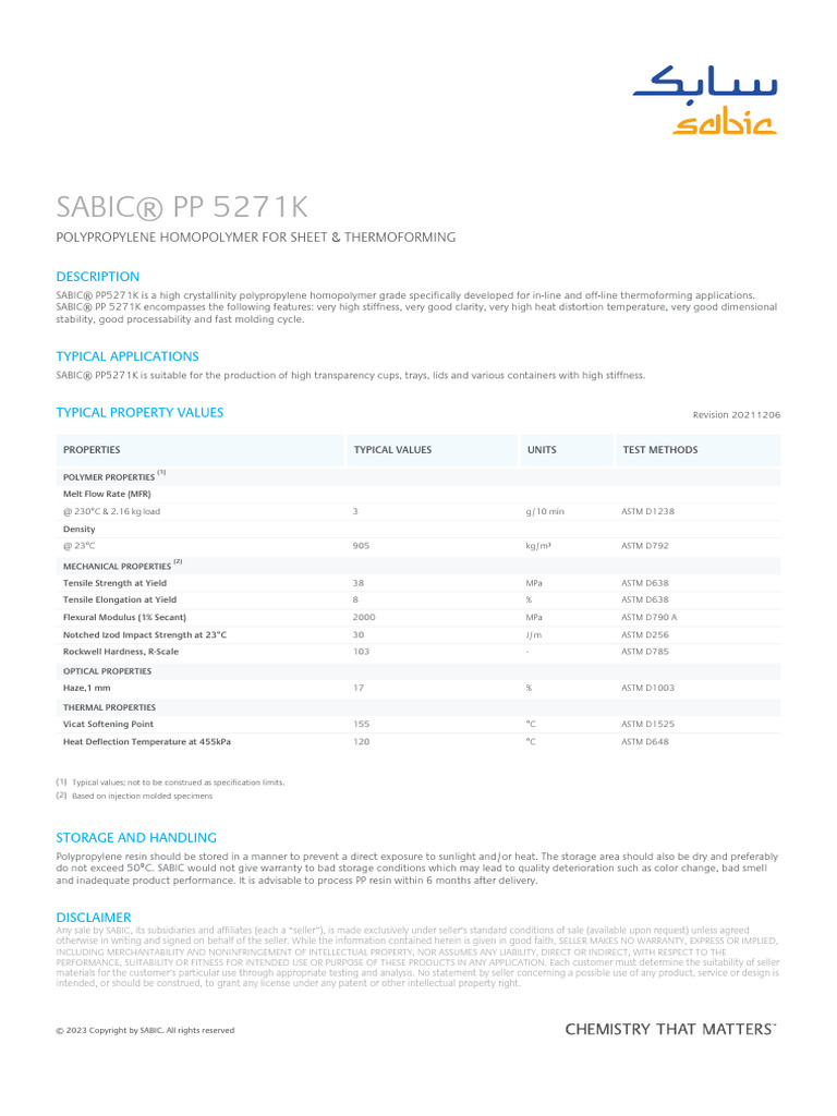 SABIC® PP - 5271K - Global - Technical - Data - Sheet | PDF | Polymers | Civil Engineering