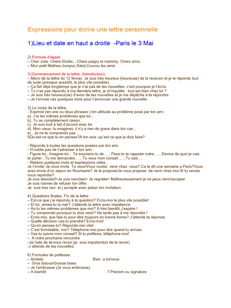 Guide pour écrire une lettre personnelle | PDF