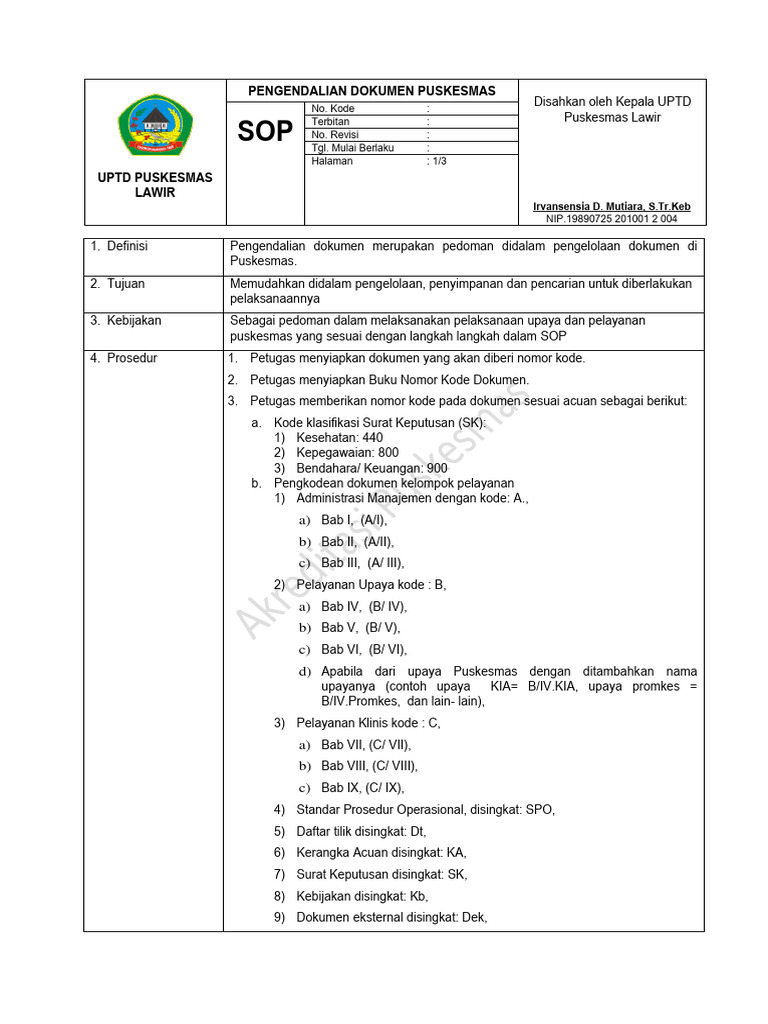SOP - Pengendalian Dokumen | PDF