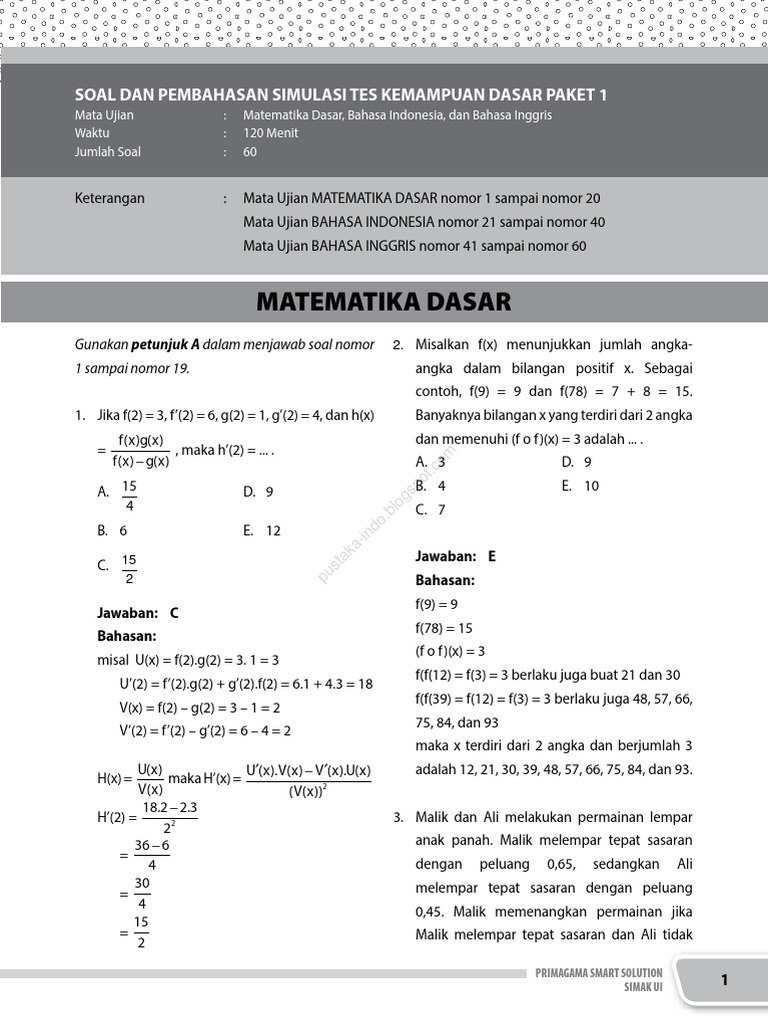 Tps Simak Ui (Soal - Pembahasan) | PDF