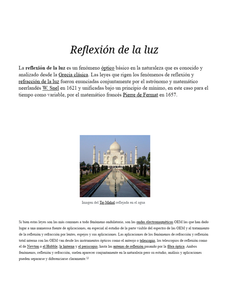 Reflexión de la Luz: Conceptos Clave | PDF | Ligero | Refracción