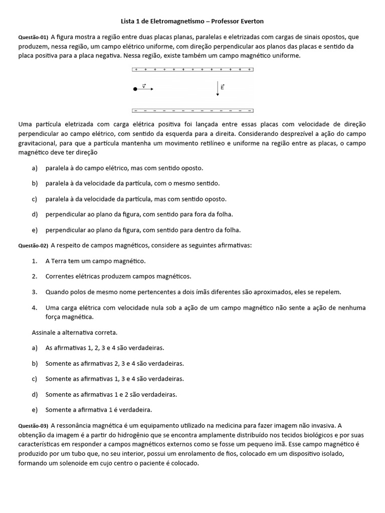 Lista de Eletromag | PDF | Ciências e Matemática