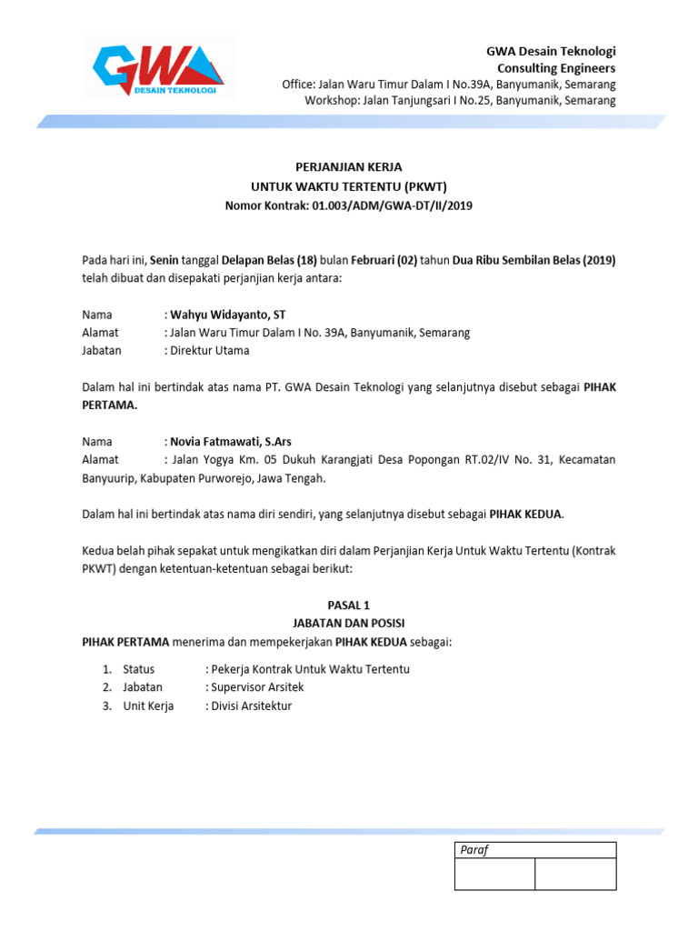 Perjanjian Kerja Novia Gwa | PDF