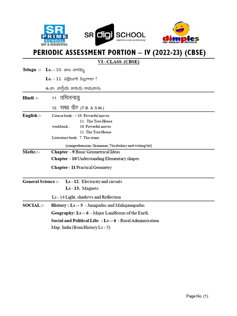 (Cbse) Periodic Assessment Portion - Iv | PDF