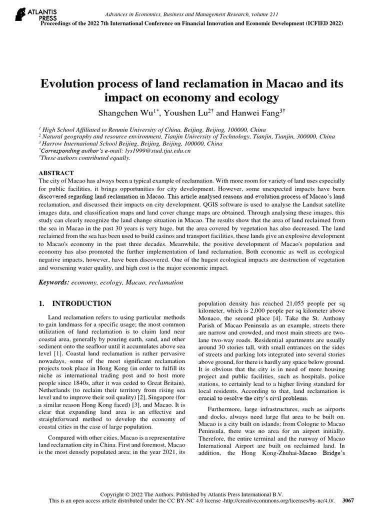 Evolution Process of Land Reclamation in Macao and Its Impact On ...
