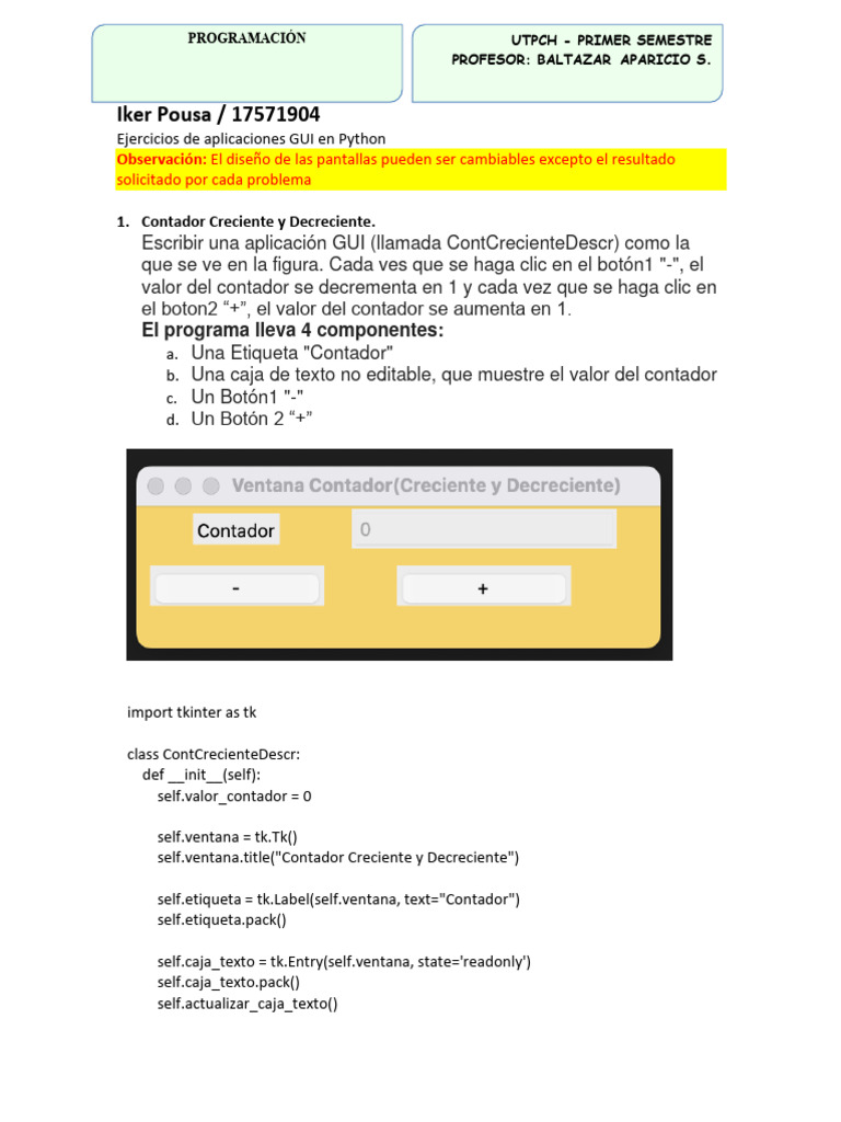 Ejercicios de Aplicaciones GUI en Python (Iker Pousa) | PDF