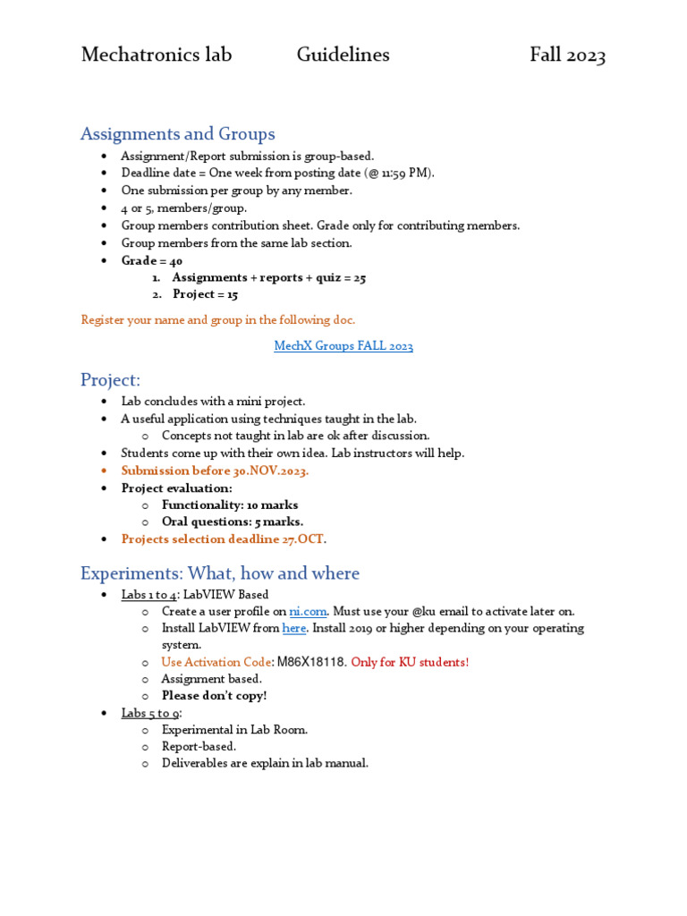 Mechatronics Lab Schedule FALL23 | PDF | Computer Engineering | Computer Science