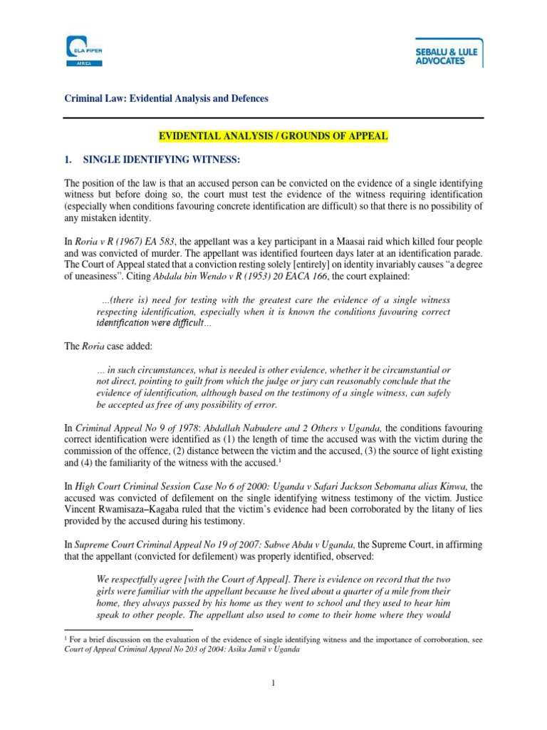 Sl - Criminal Law - Evidential Analysis, Grounds of Appeal and Criminal ...