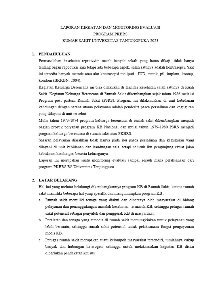 Evaluasi Program KB RS Tanjungpura 2023 | PDF