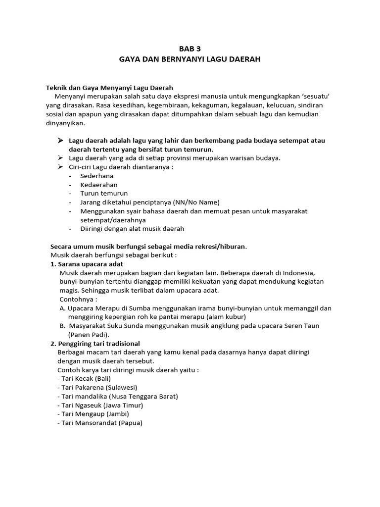 Materi - Bab 3 Gaya Dan Bernyanyi Lagu Daerah | PDF