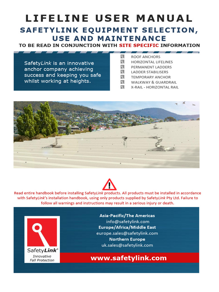 SafetyLink Lifeline Use Maintenance Handbook AU | PDF | Screw | Risk
