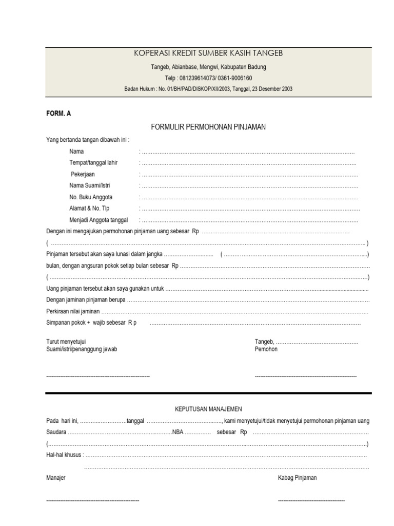 Formulir Pengajuan Pinjaman Sampai Rp. 50.000.00000 | PDF | Karier ...