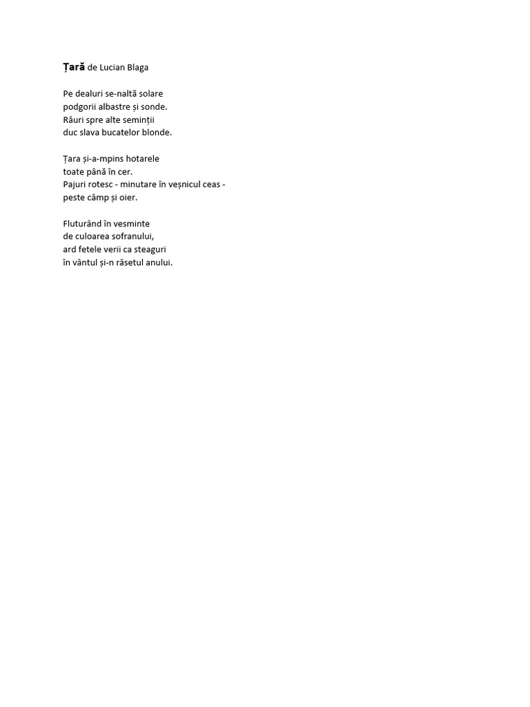 Ţară de Lucian Blaga | PDF