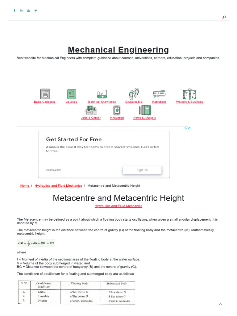 Metacentre and Metacentric Height - Mechanical Engineering | PDF ...