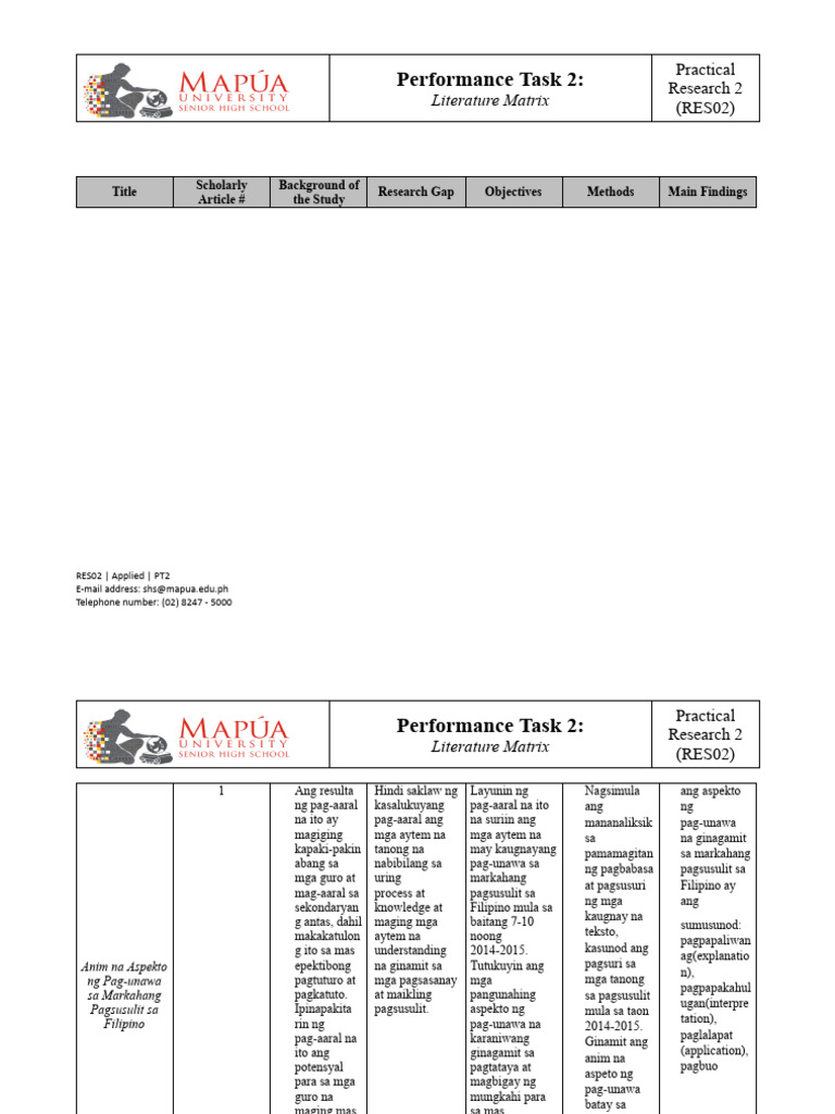 Performance Task 2:: Literature Matrix | PDF