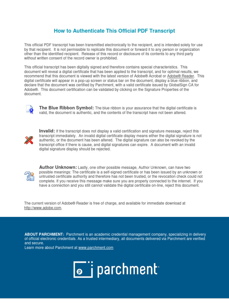 University of Utah Transcripts | PDF | Public Key Certificate