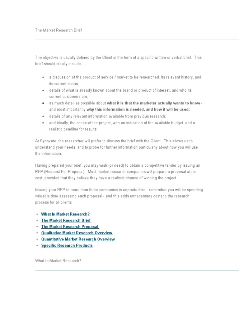 Market Research Brief Overview | PDF | Focus Group | Marketing Research