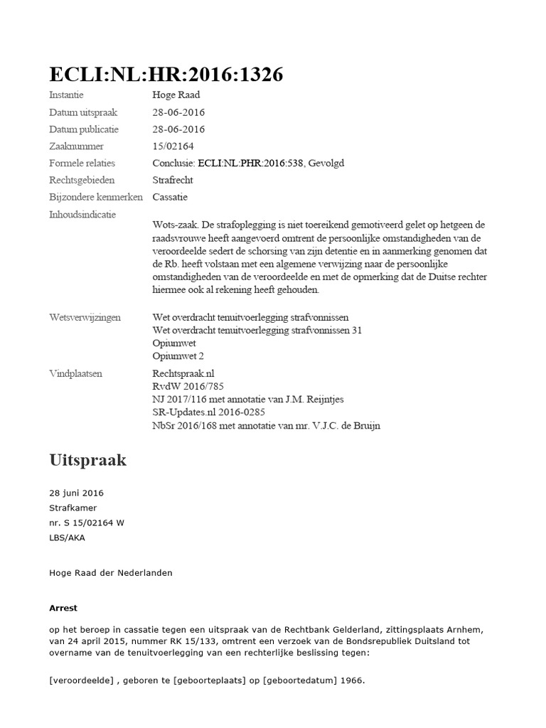 Ecli NL HR 2016 1326 | PDF