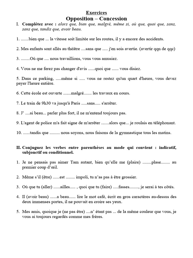 Opposition-Concession Exercice | PDF