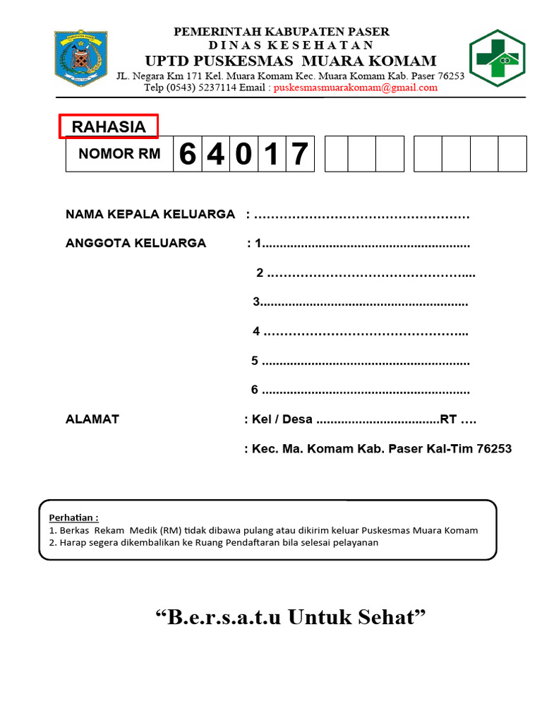 Contoh Sampul Depan RM Puskesmas | PDF