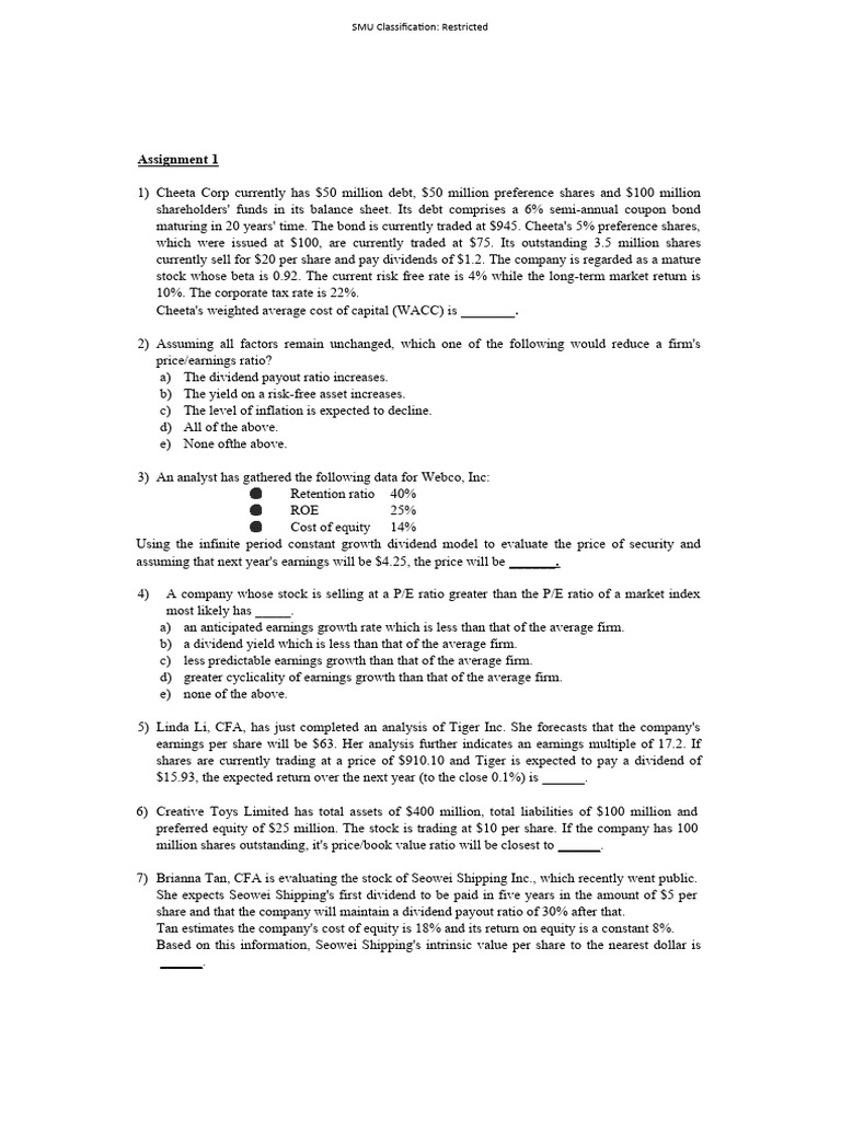Assignment 1 | PDF | Dividend | Stocks