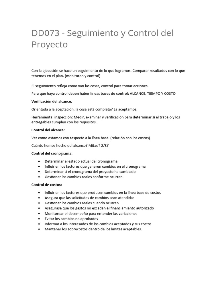 DD073 - Seguimiento y Control Del Proyecto - Clase | PDF