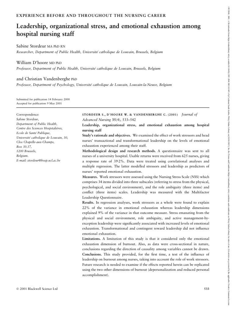 Journal of Advanced Nursing - 2001 - Stordeur - Leadership ...