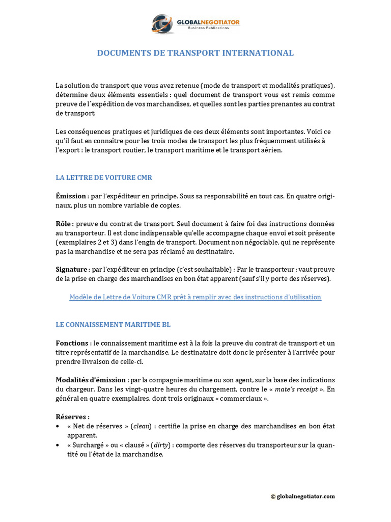 Document Transport Routier Maritime Aerien | Download Free PDF ...