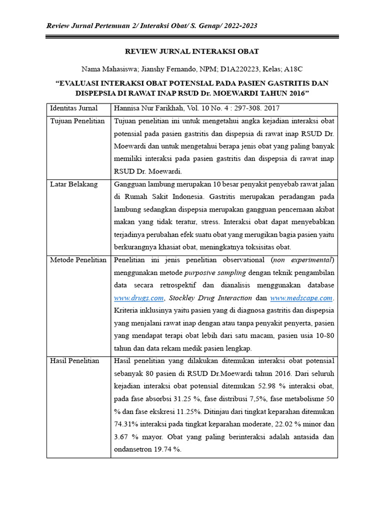 Interaksi Obat pada Pasien Gastritis | PDF | Sains & Matematika