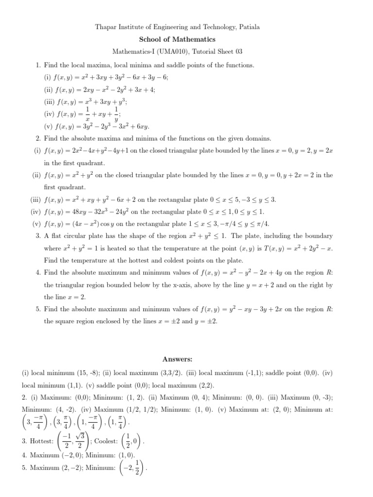Tut Sheet-3 | PDF | Calculus | Systems Theory