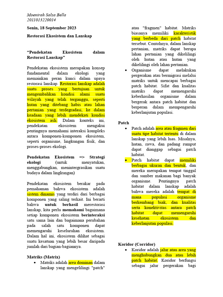 Restorasi Ekosistem Lanskap | PDF | Sains & Matematika