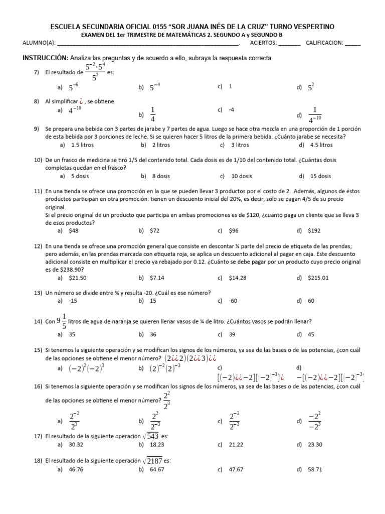 Examenes Primer Parcial Secundaria 2022 | PDF | Américas | Ecuación cuadrática