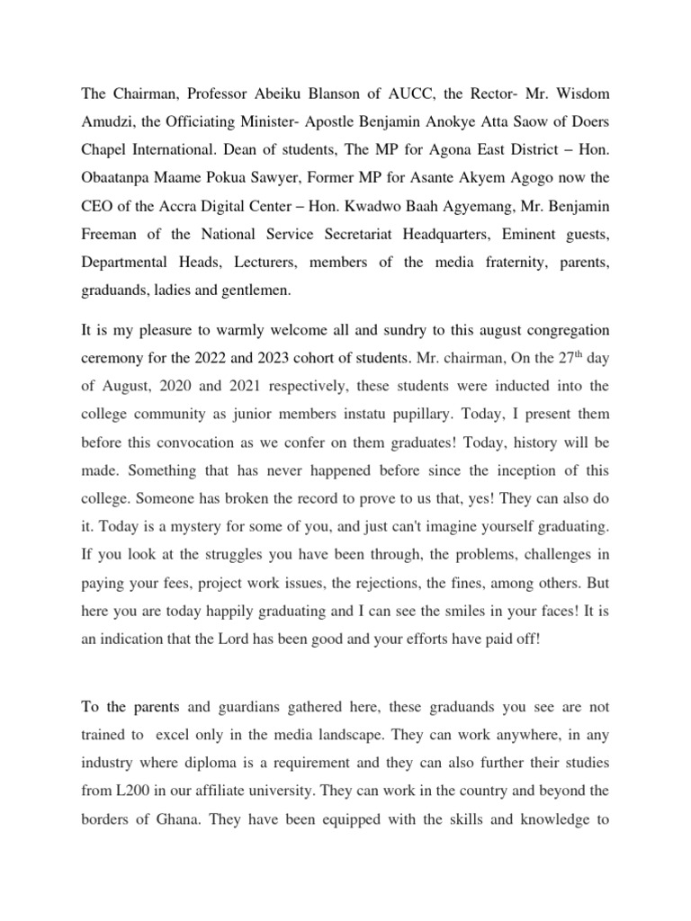 Graduation Speech Final 2023 | PDF | Knowledge