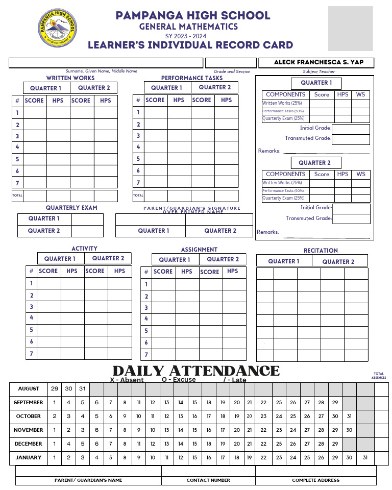 Learner's Individual Record Card | PDF