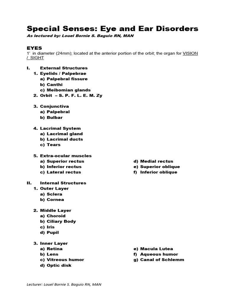 Special Senses: Eye and Ear Disorders | PDF