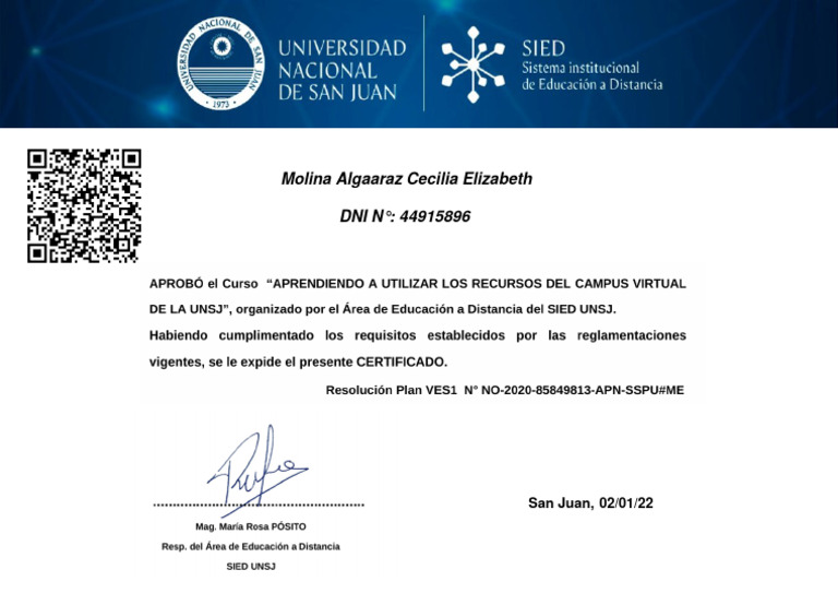 Certificado de Aprobacin Del Curso Aprendiendo A Utilizar Los Recursos ...